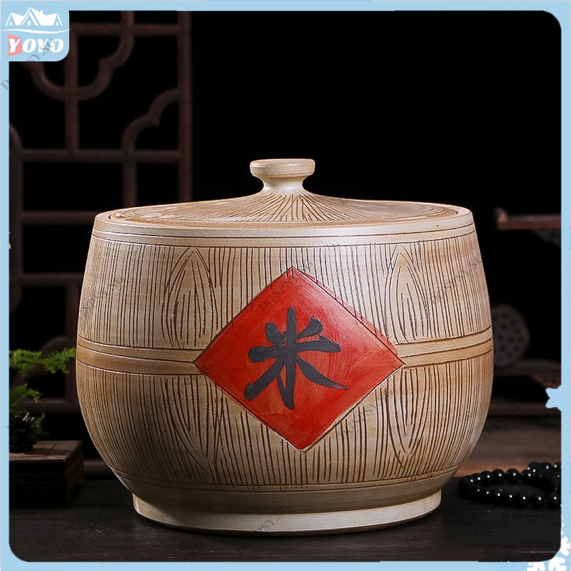 Ceramic Rice Cylinder Anti-Solid Wood Storage Bucket Noodle With Lid ...