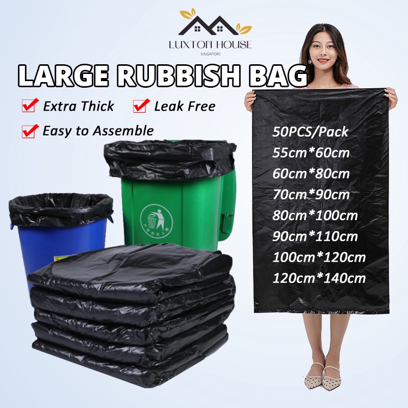 {SG} 50PCS Large Trash Bag Suitable for 50L/100L/150L/240L Trash Can ...