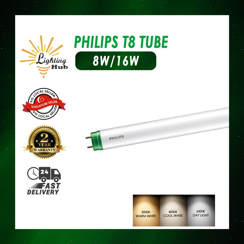 PHILIPS T8 LED LIGHT TUBE ( Single ended ) 2ft 4ft / 8W 16W / 3000k 4000k 6500k | Shopee Singapore