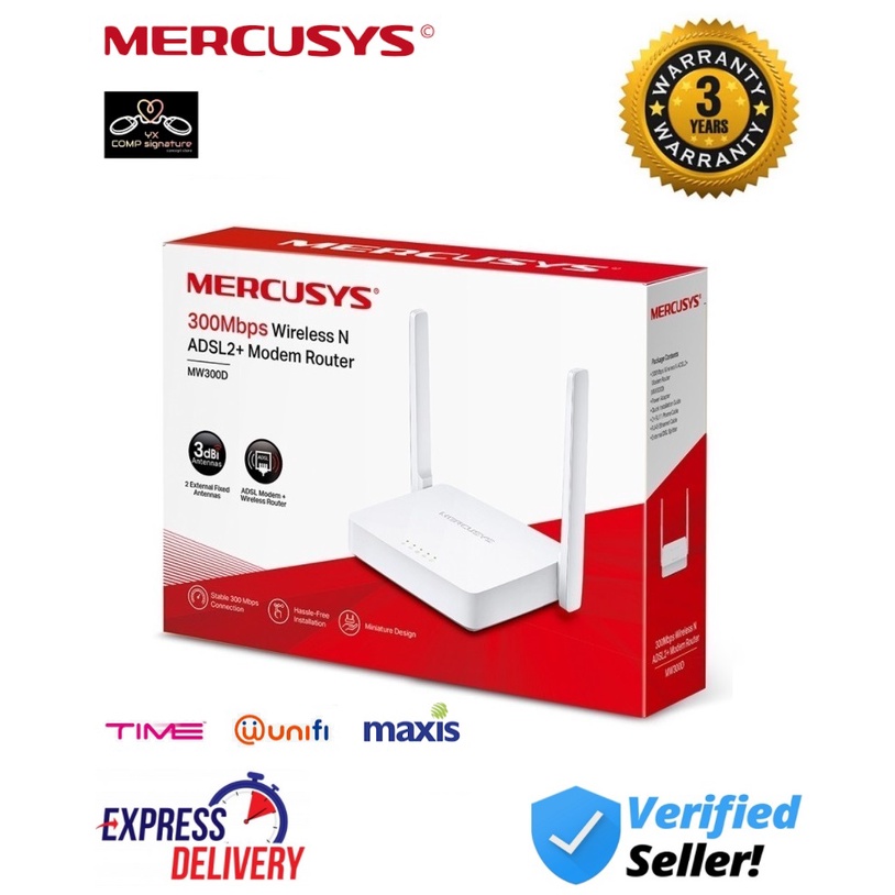 Mercusys Powered By TP-Link MW300D Wireless N300 ADSL Modem Router For ...