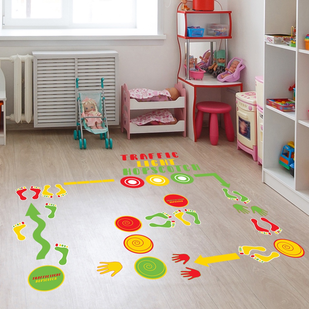Footprint and Palm Lattice Floor Sticker Wall Decals, Colorful Feet ...