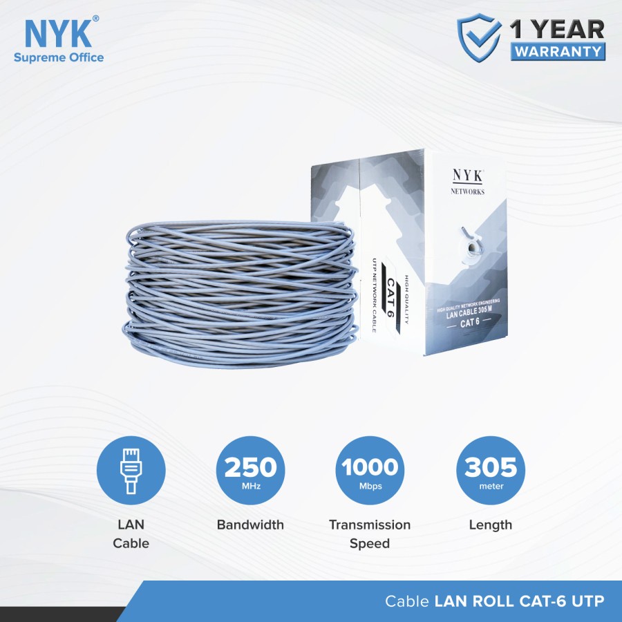 Lan Cable UTP CAT6 NYK 1 Box Roll Dus 305 Meters CAT 6 | Shopee Singapore