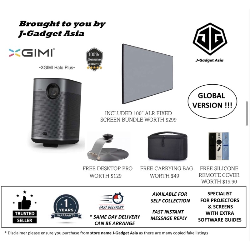 XGIMI Halo+ Smart Projector c/w Free Desktop Pro Stand, Carrying Bag ...