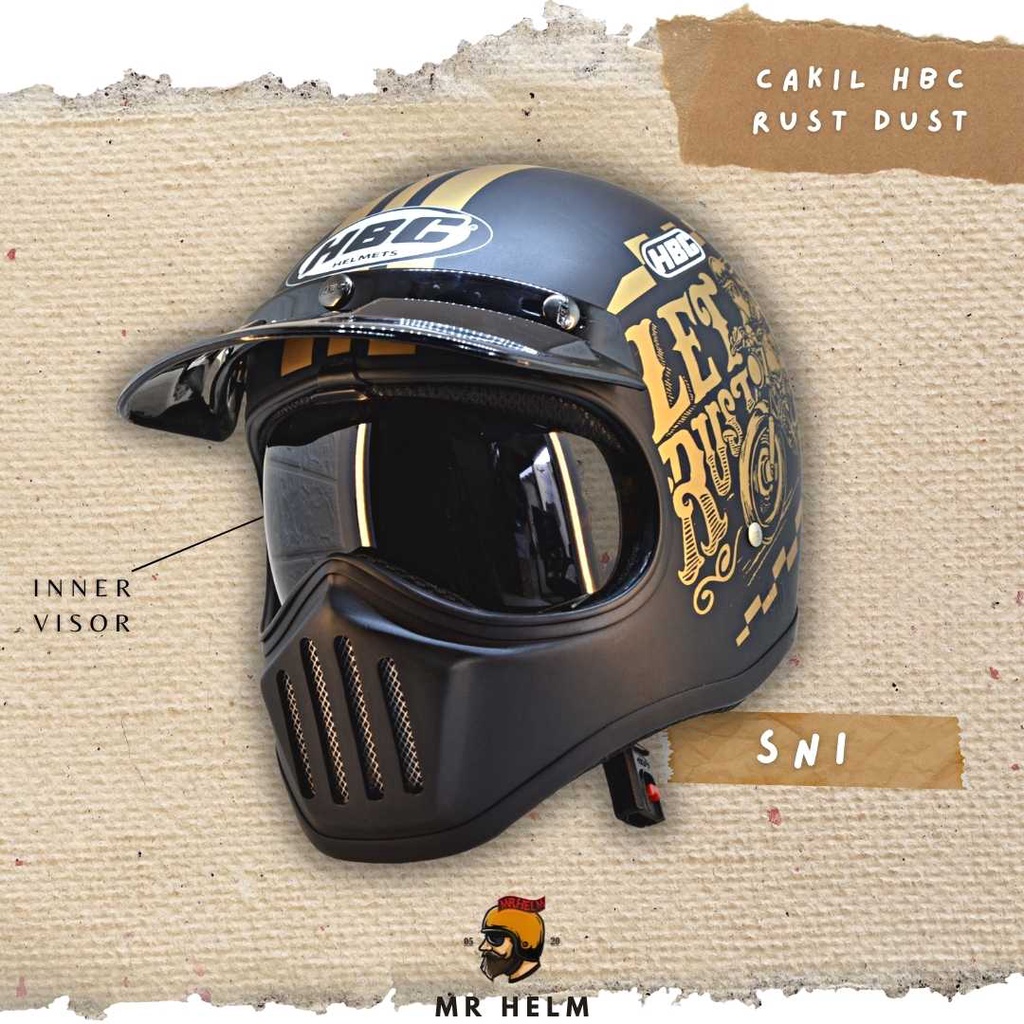 Cakil HBC RETRO RUST DUST HELMET + INNER VISOR (MR HELM) | Shopee Singapore