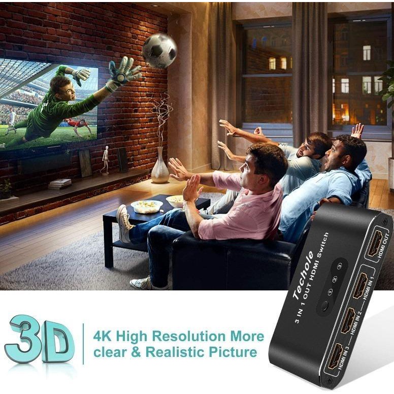 Techole HS301 HDMI Splitter, 3 Ports HDMI Switch with Remote Control, HDMI Splitter 3 In 1 Out ...