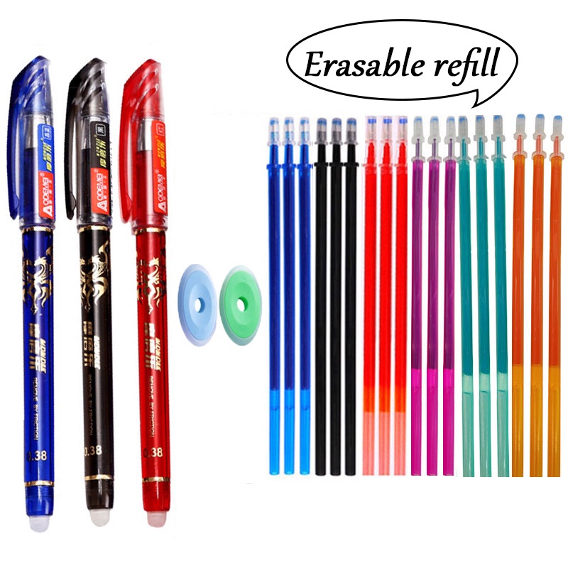 Erasable Gel Pen Set 0.5mm Kawaii Blue Black Ink Refills Rod Washable ...