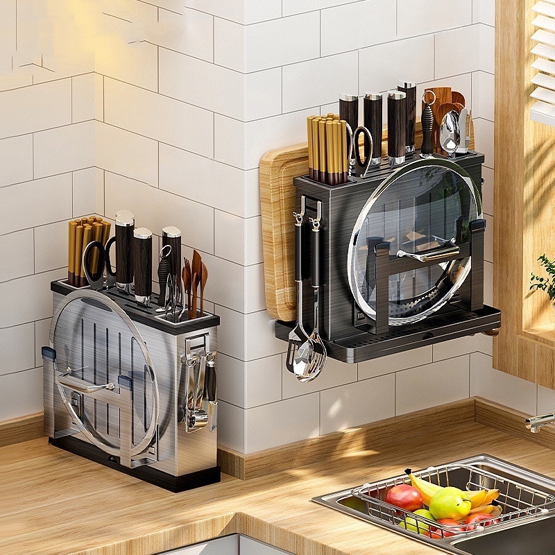 YSSH Kitchen Knife Holder Punch-Free Utensils Holder Wall-Mounted Knife ...