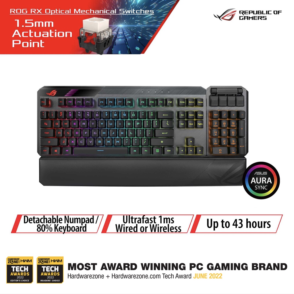 ASUS ROG Claymore II Wireless Modular Gaming Mechanical Keyboard (ROG ...