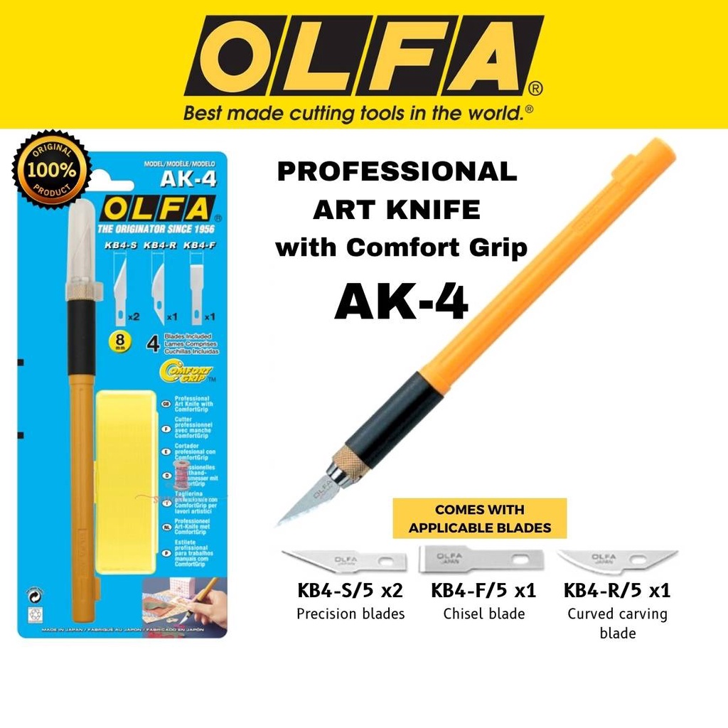 (BuyBlades)OLFA AK-4 Cushion Grip Art Knife & KB,KB4-WS/3 , KB4-NS/3, KB4-F/5, KB4-R/5, KB4-S/5 ...