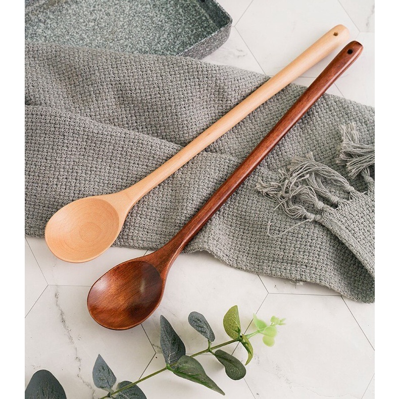 Creative Korean Wooden Spoon Long Handle Mixing Cooking Spoon 33CM ...