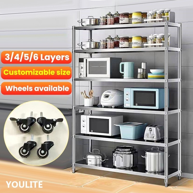 YOULITE SUS Kitchen Rack Kitchen Storage Rack Kitchen Shelf With Wheels ...