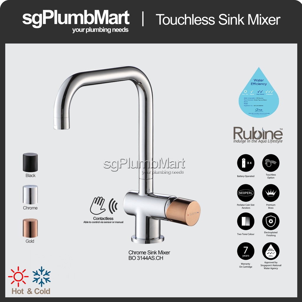 Rubine x sgPlumbMart Bologna Touchless Sensor Sink Mixer Tap BO 3144AS ...