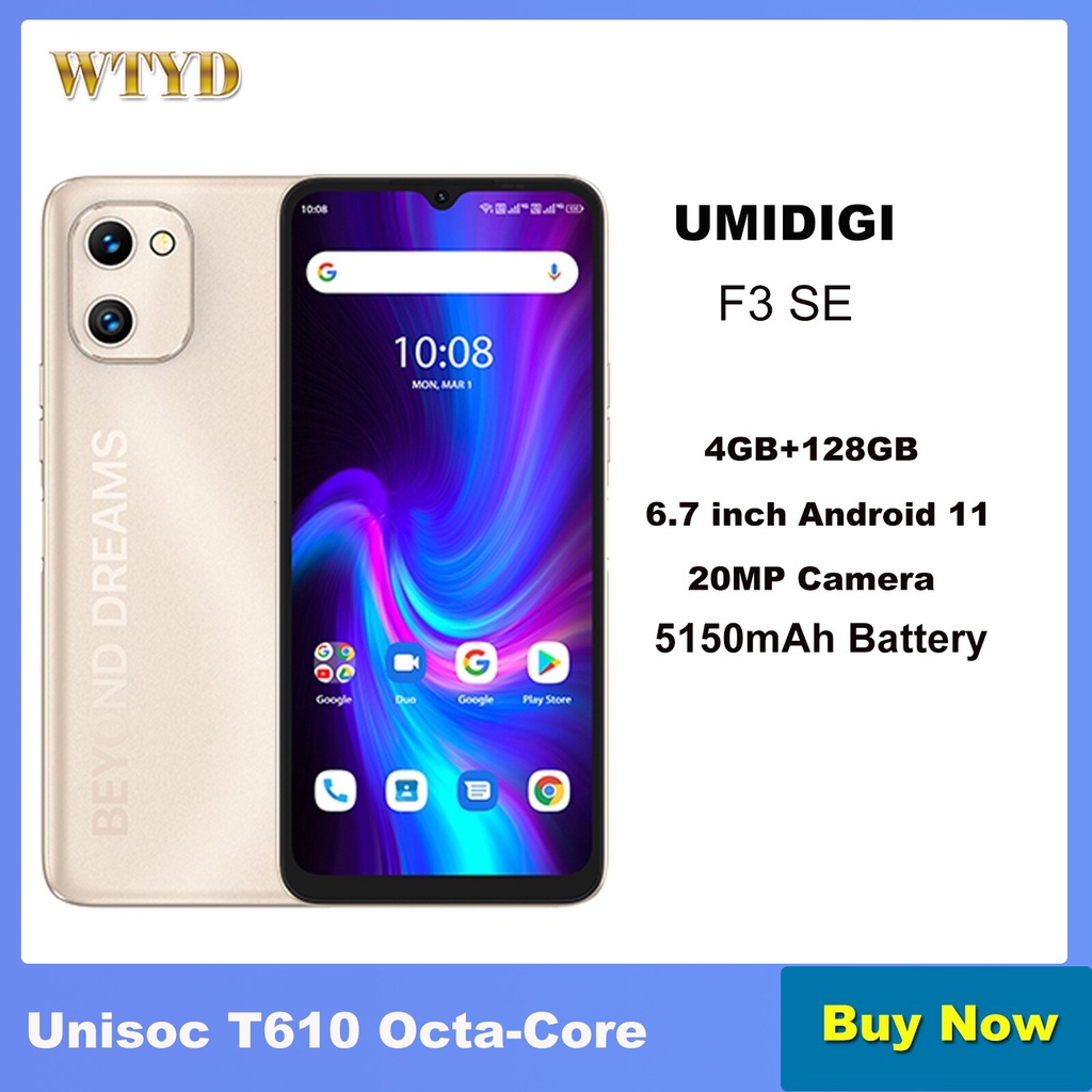 UMIDIGI F3 SE 4GB+128GB 6.7 inch Android 11 SmartPhone 5150mAh Unisoc T610 Octa-Core 4G Mobile ...