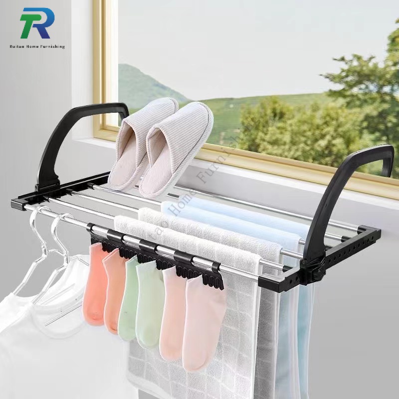 Stainless steel clothes hanger foldable hanging towel socks window ...
