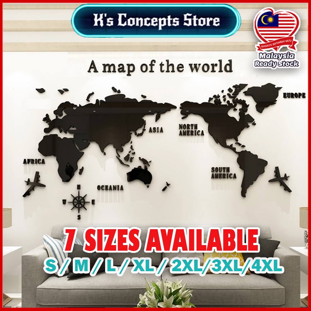 World Map Wall Sticker Acrylic 3D Solid Crystal World Map Wall ...