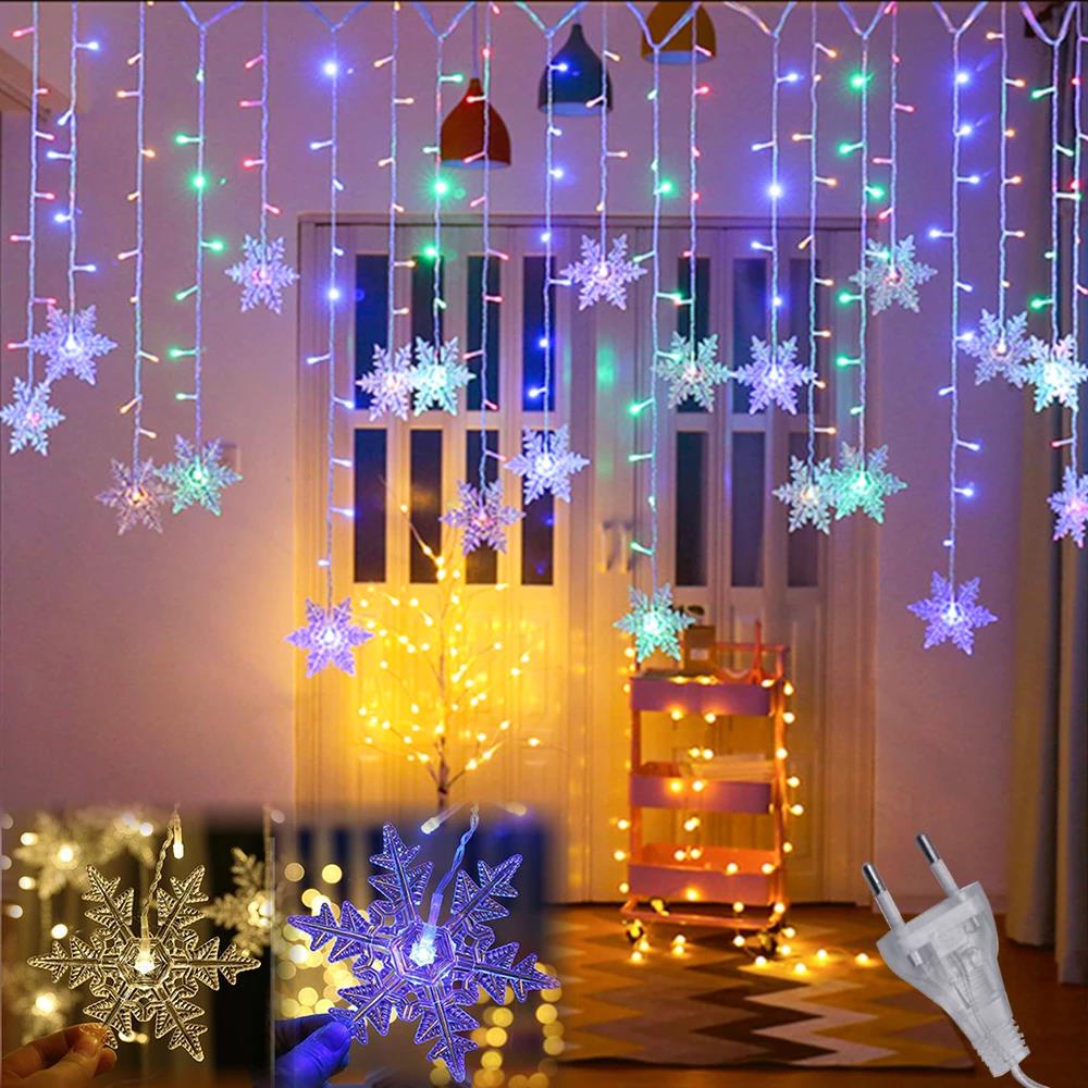 ⭐Lampu Raya 4M LED Hari Raya Lights Snowflake Curtain Ramadan Lights ...