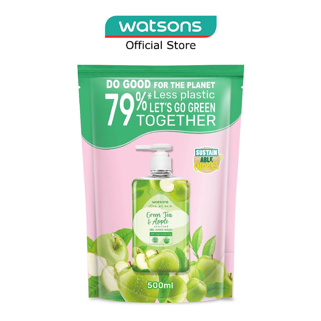 WATSONS Green Tea & Apple Scented Gel Hand Wash Refill Pack (Softening ...