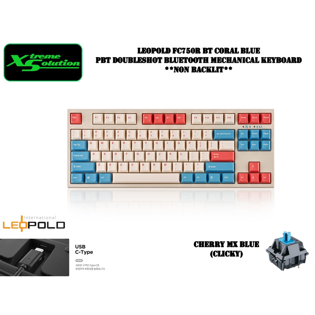 Leopold FC750R BT Coral Blue - PBT Doubleshot Bluetooth Mechanical ...