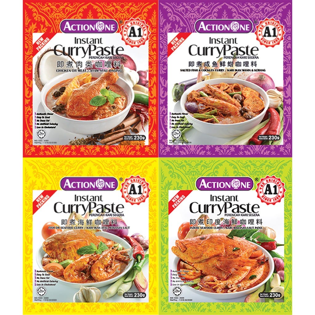 A1 Action One Instant Curry Paste Chicken / Indian / Seafood / Salted ...
