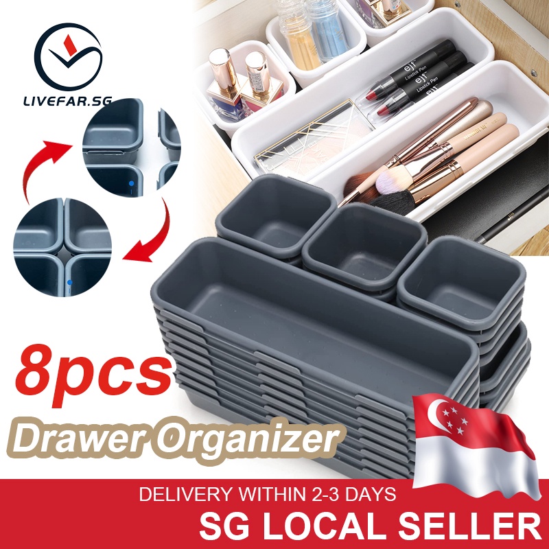 8pcs/Set Desk Drawer Organizers Interlocking Junk Drawer Organizers and ...