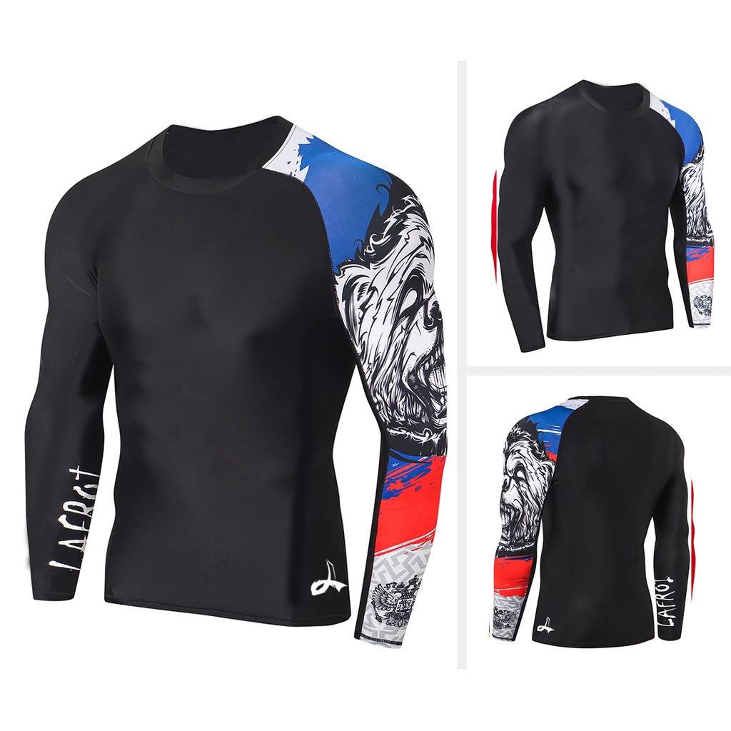 LAFROI Men's Long Sleeve SwimSuit Rush guard Fit Compression Rash Guard ...