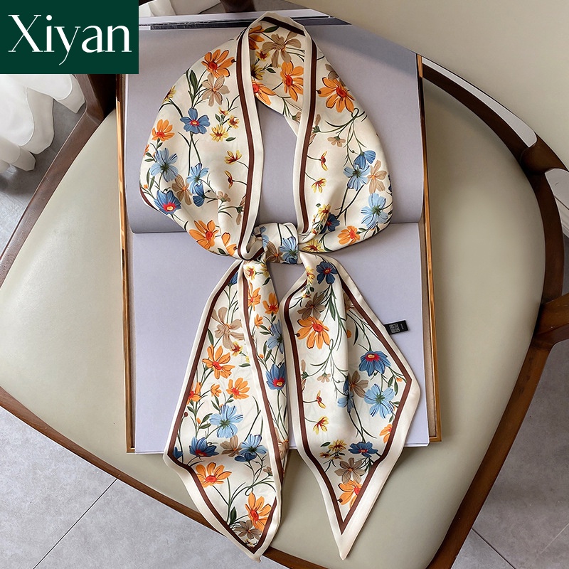 【ready stock】new fashion women printed silk scarf bag scarf 15*150cm ...