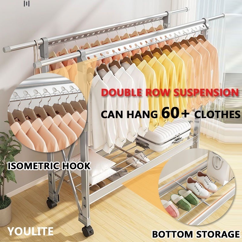 YOULITE Foldable Drying Rack Scalable Laundry Rack Movable Metal ...
