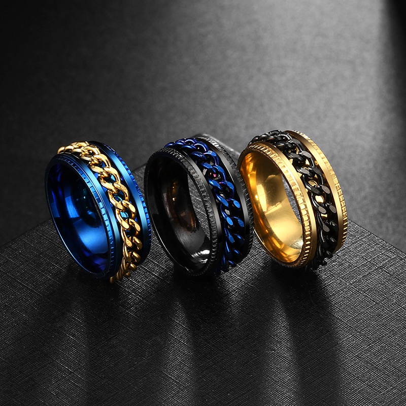 Rotating Anxiety Fidget rings Titanium Stainless Steel Chain Spinner ...