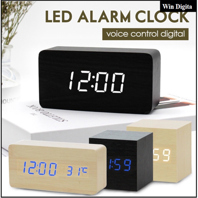 USB Wood Block LED Digital Clock Adjustable Smart Night Lights Fashion ...