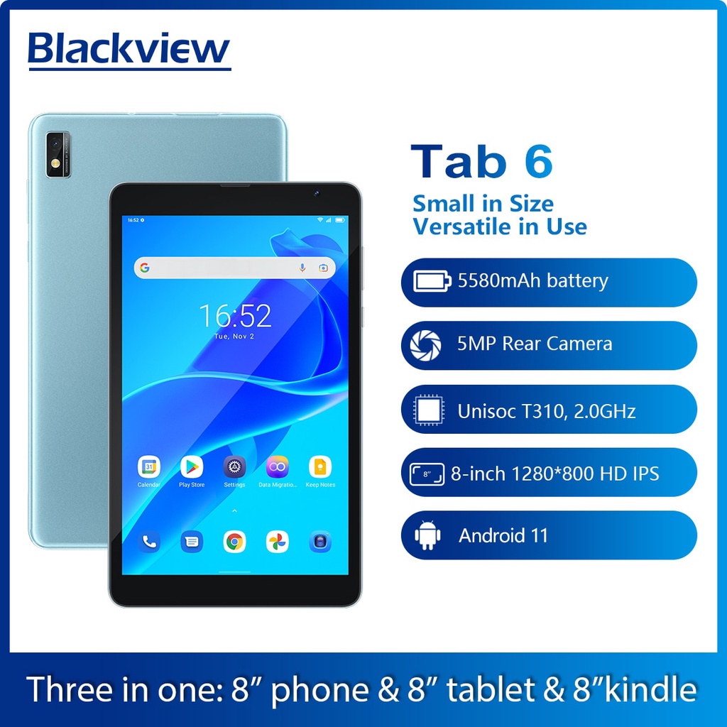 Blackview Tab 6 Phone Call Tablet PC 3GB+32GB 8 inch HD IPS Screen 5580mAh T310 Android 11 5MP ...