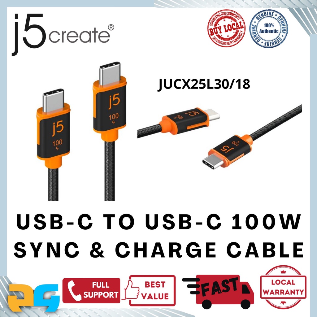 J5Create 100w Fast Charge Sync USB Type C cable JUCX25L30 JUCX25L18 3m ...