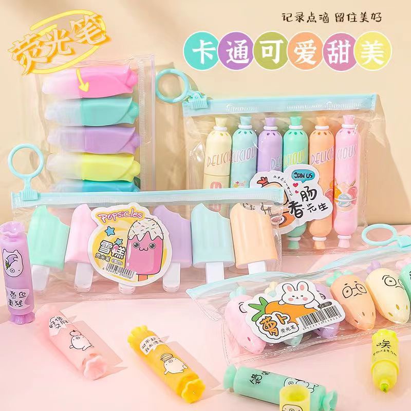 6pcs Ice Cream Highlighter Eye Color Marker Pen Student Small Light ...