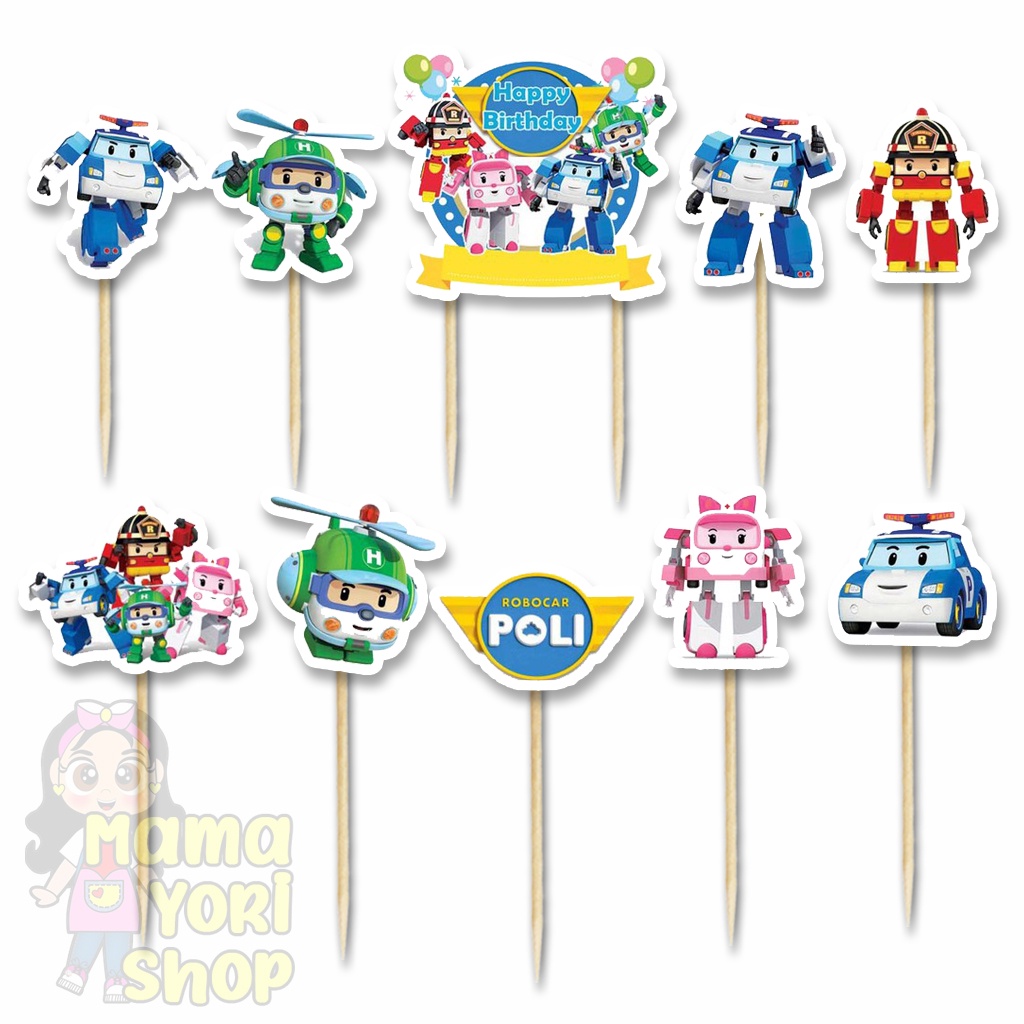 Robopoli Motif Birthday Cake Topper Cake Topper | Shopee Singapore