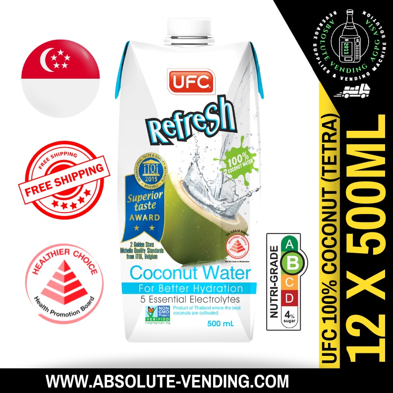 UFC Refresh 100% Coconut Water 500ML X 12 (TETRA) | Shopee Singapore
