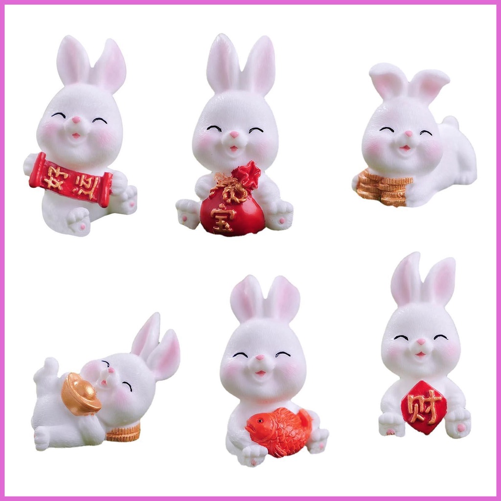Year Of The Rabbit Figurine 6pcs Resin Bunny Crafts Statue Lucky ...