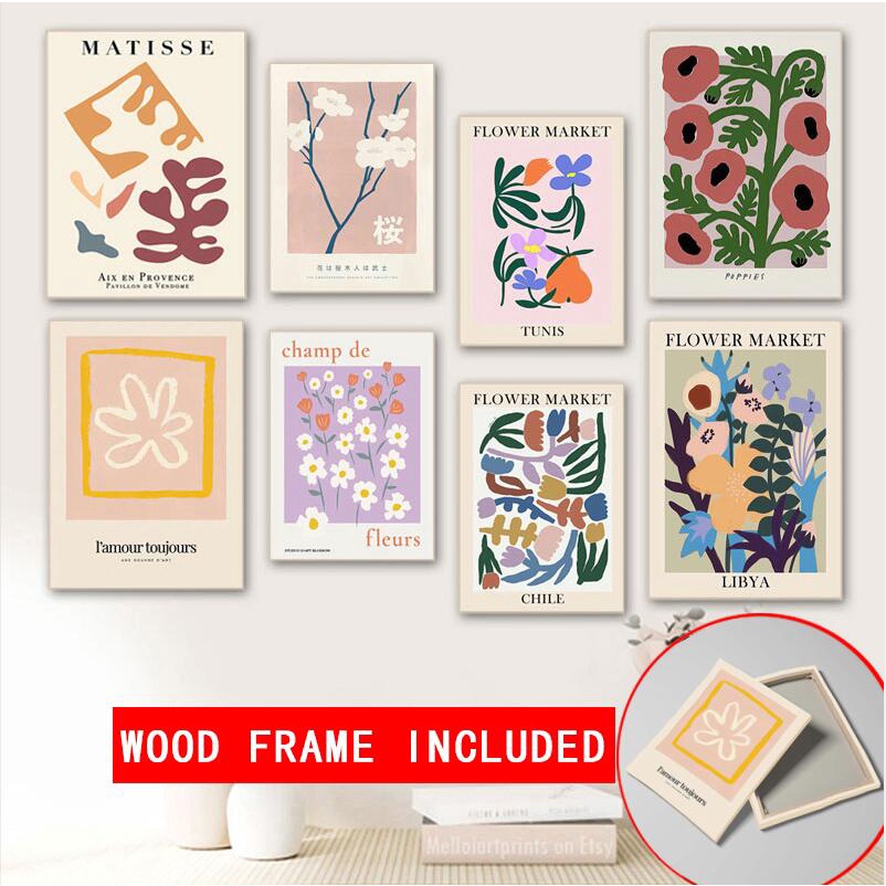 (With Frame)Abstract Colorful Flower Matisse Japan Wall Art Canvas ...