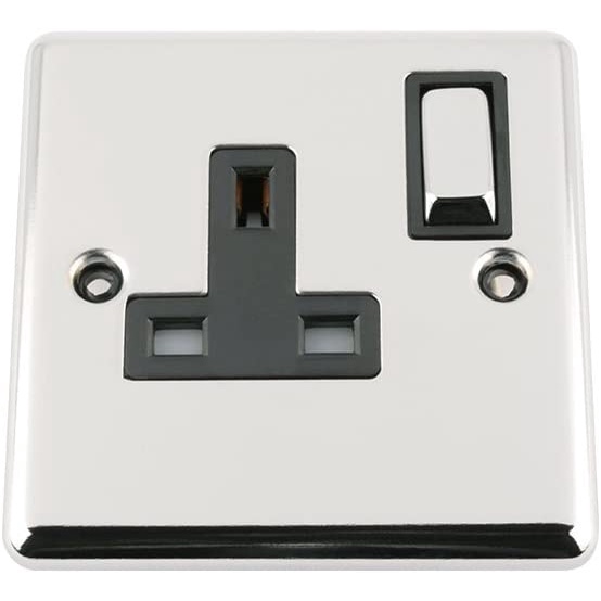 A5 Wall Socket 1 Gang - Polished Chrome Classic - Black Insert - Metal ...