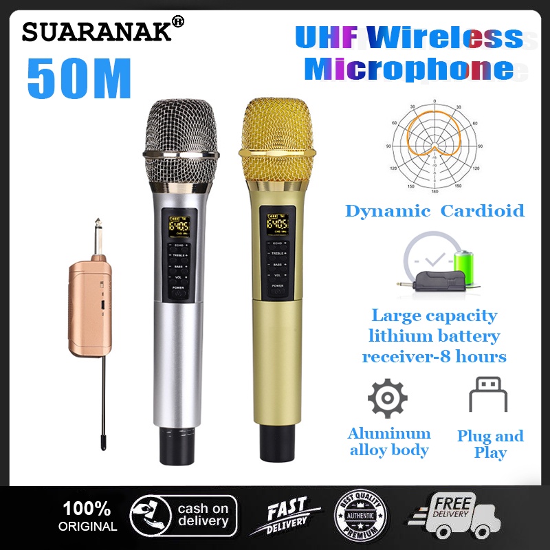 UHF Wireless Microphone with Receiver Professional Dynamic Cardioid ...