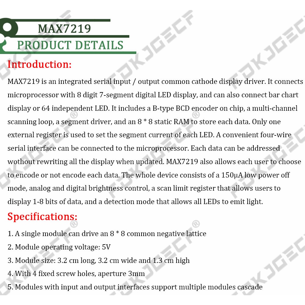 Max7219 Dot Matrix Module Microcontroller Module Control Module Display 3216