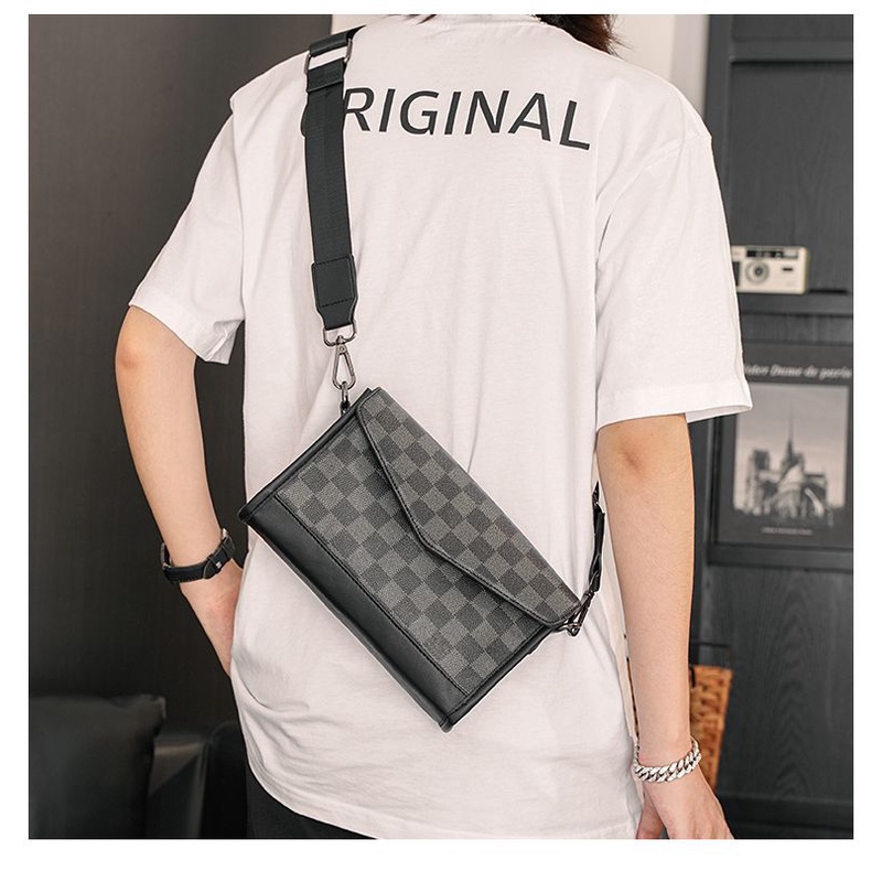 Fashion Plaid Casual Korean Version Men's Bag Trendy Small Square ...