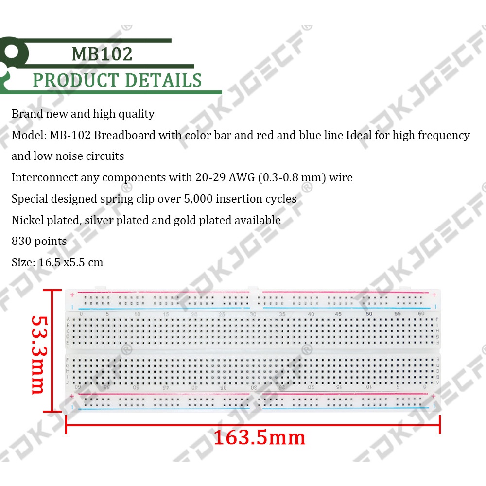 3.3V/5V MB102 Breadboard power module + 65 jumper wires + MB-102 830 points Prototype Bread ...