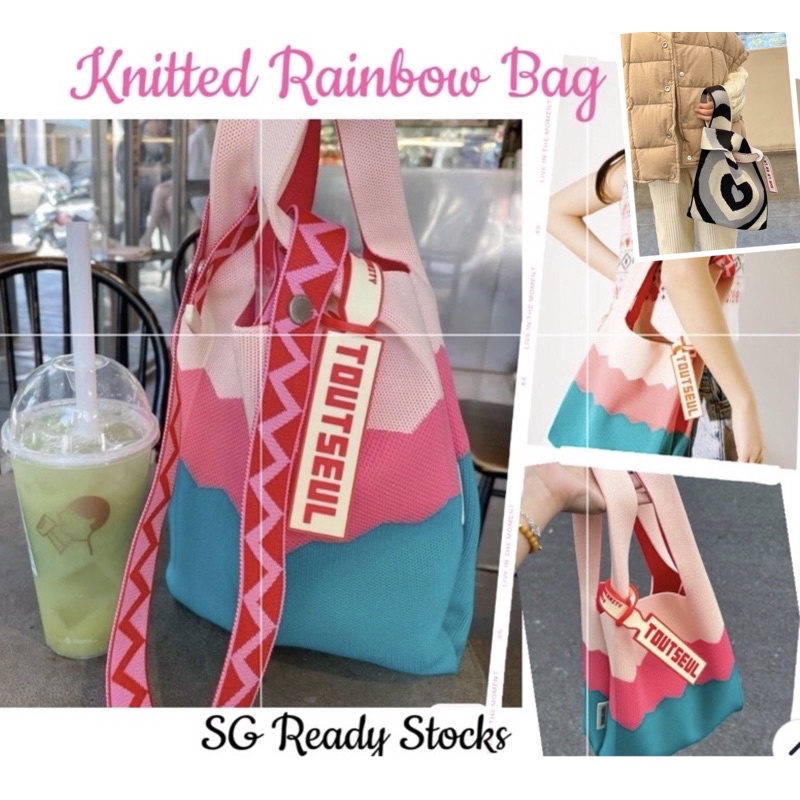 Knitted Rainbow Bag Ins Colourful Knitted Bag Handbag Shoulder Bag Tote ...