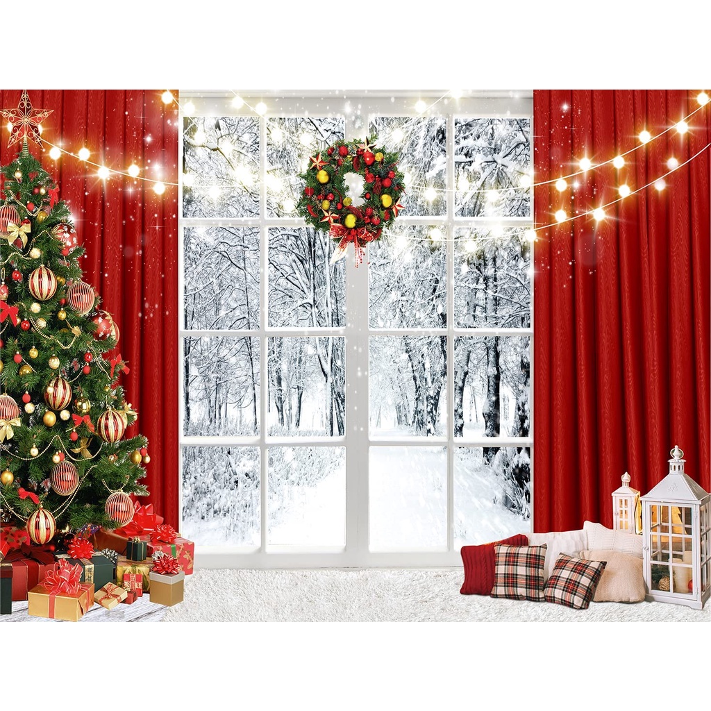 7x5ft Christmas Window Backdrop for Photography Winter Snow Scene Xmas ...