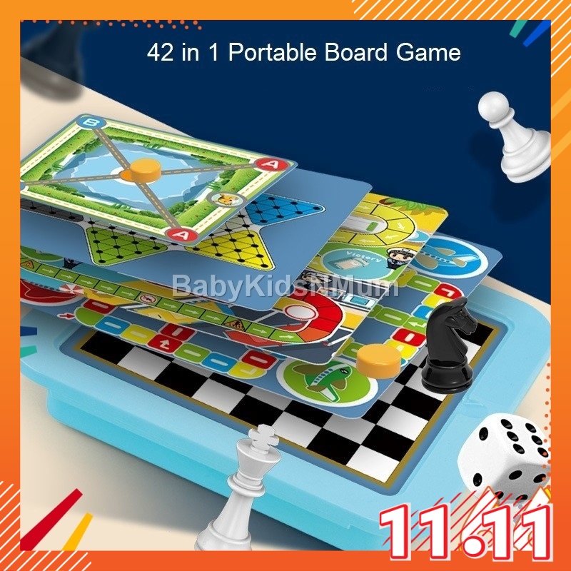 42 in 1 Family Board Game Set Travel-Friendly Checkers Snakes Ladders ...