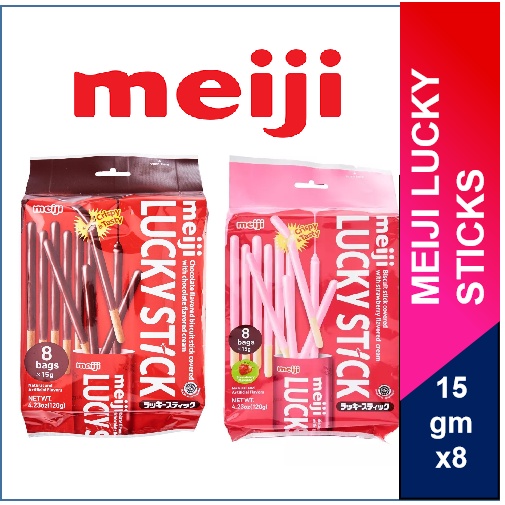 Meiji Lucky Stick – Pocky Stick– Chocolate & Strawberry, 15gx8 | Shopee ...