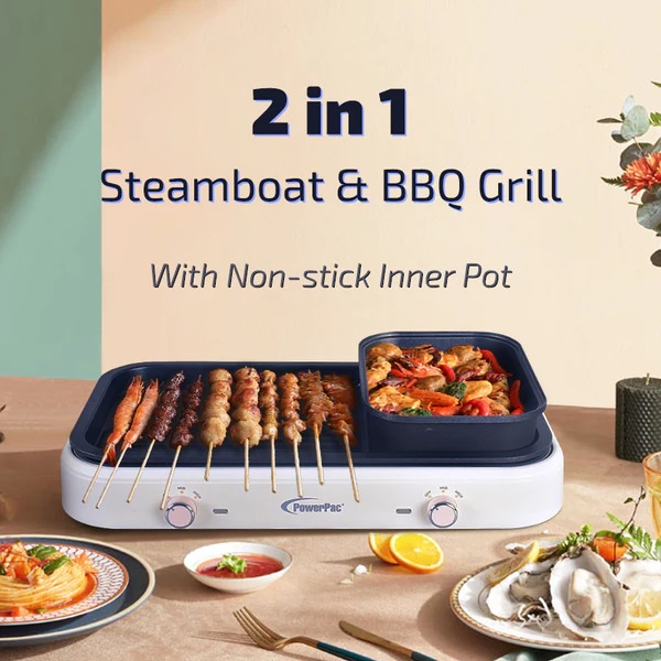~ LOCAL SELLER ~ POWERPAC Steamboat with BBQ Grill, 2 in 1 Multi Cooker ...