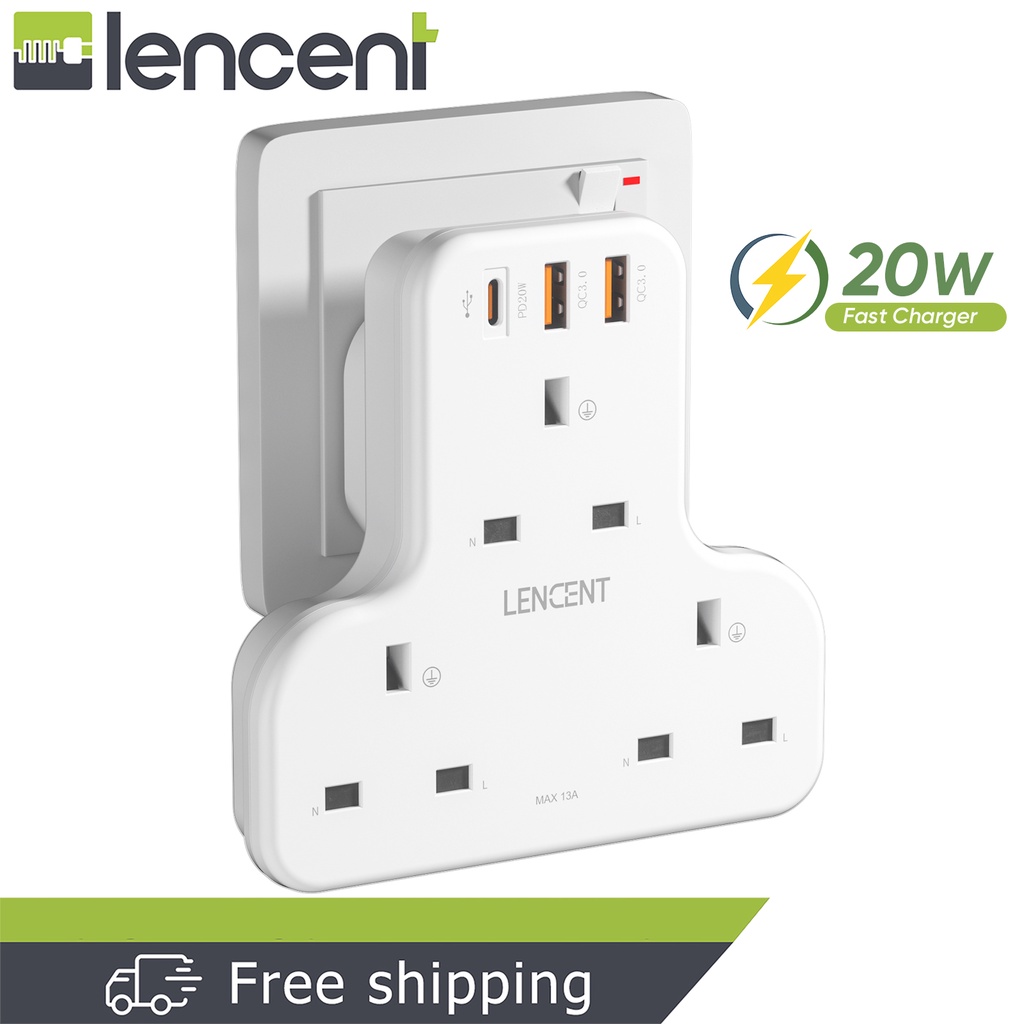 LENCENT Multi Plug Extension, 3 Way 3 Plugs Socket adapter, 6-in-1 Cube ...
