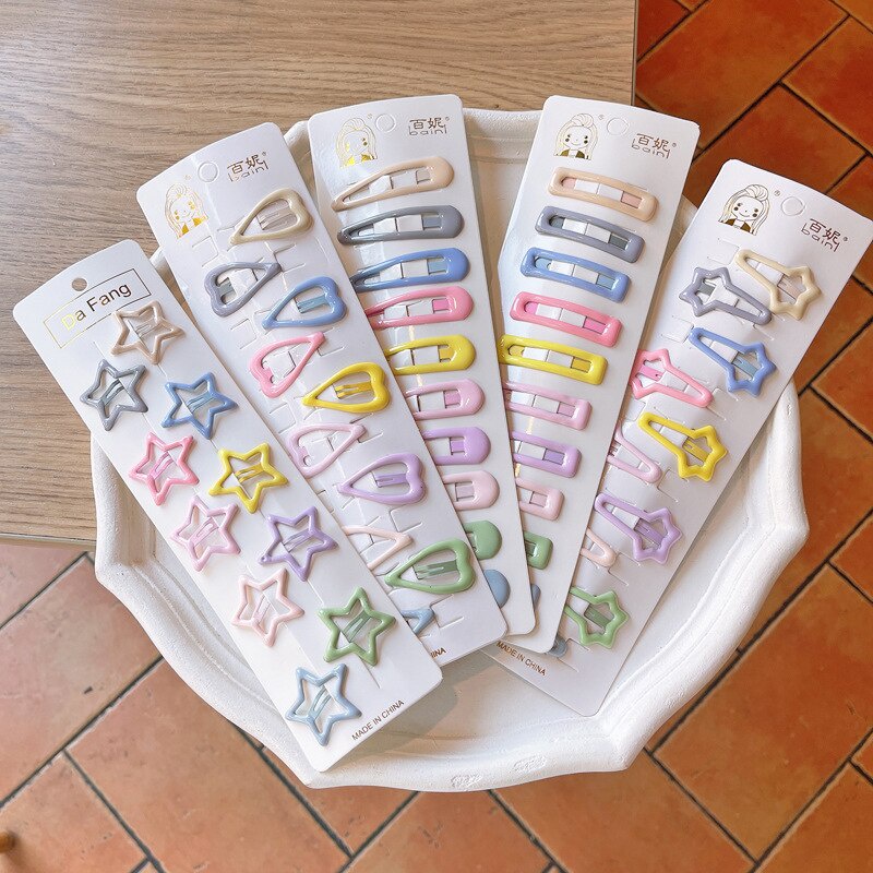 10Pcs/Set Kids Hair Clips For Girls Candy Color Sweet Side Bangs Girls ...