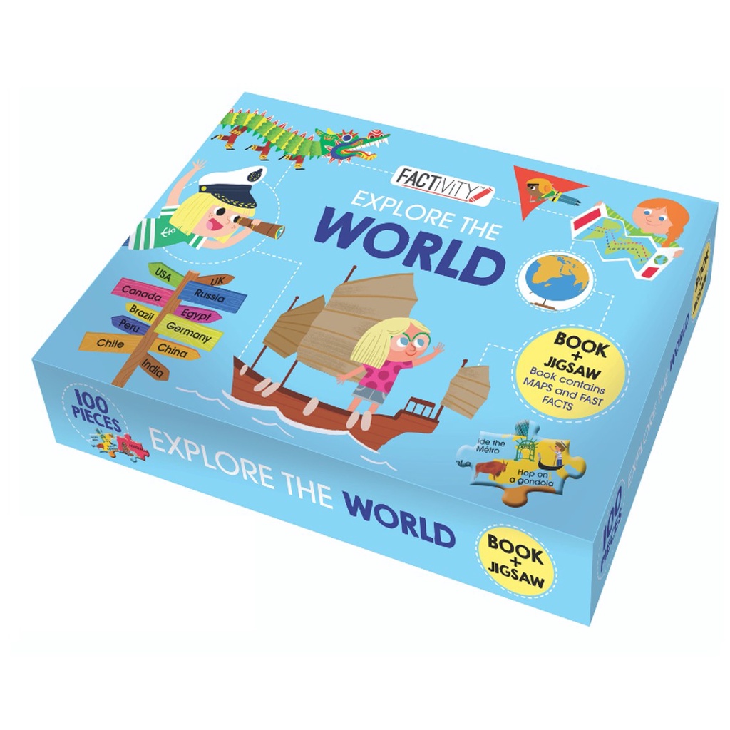 Factivity World Map Book & Puzzle 100 Pcs Gift Set with Maps & Fun ...