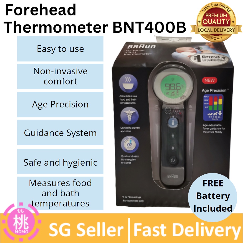 Braun Thermometer - BNT400B (Black) No Touch +Touch Forehead Thermometer, 3 in 1 thermometer ...